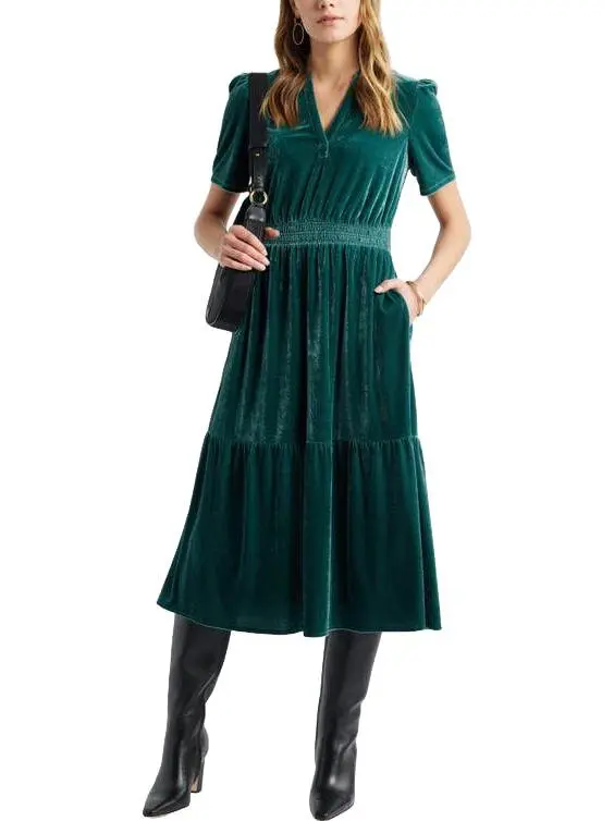 Caslon Short Sleeve Velour Midi Dress - Green Ponderosa