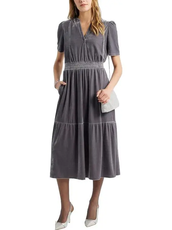 Caslon Short Sleeve Velour Midi Dress - Grey Mountain
