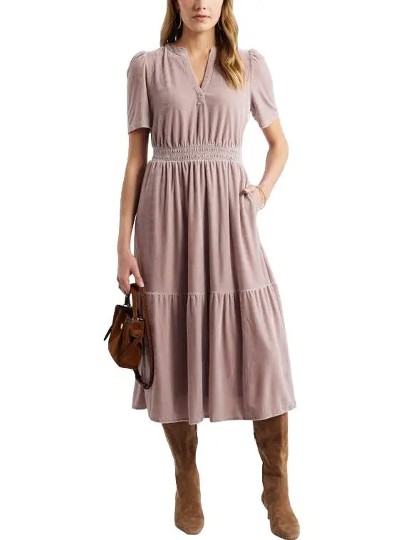 Caslon Short Sleeve Velour Midi Dress - Pink Timber