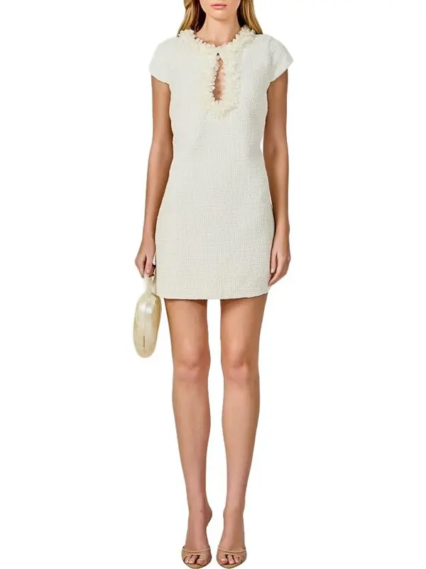Endless Rose Floral Tulle Tweed Sheath Dress - Cream