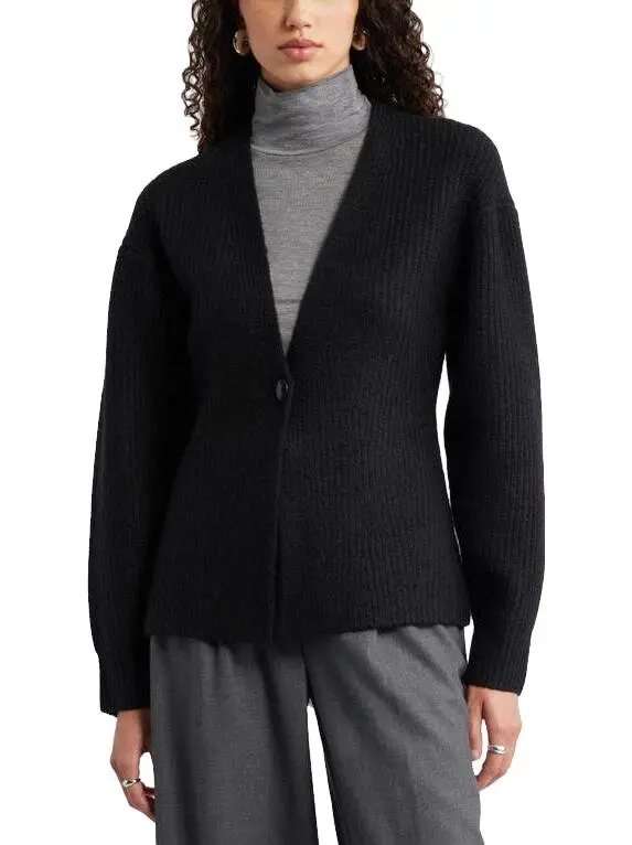 Nordstrom One-button V-neck Ribbed Cardigan - Black