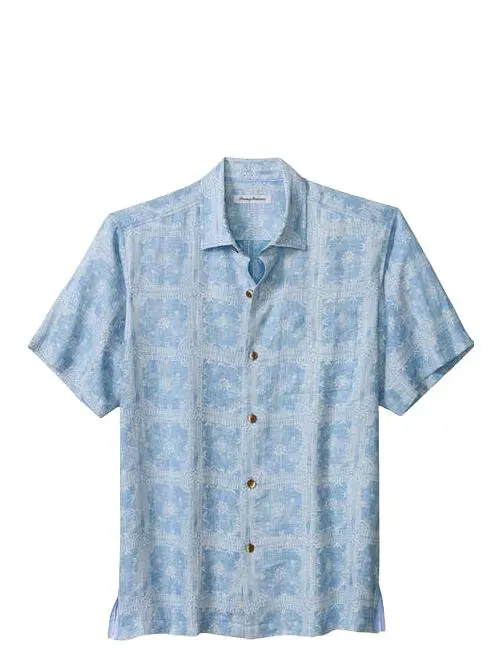 Tommy Bahama Bandana Breeze Linen Short Sleeve Button-up Shirt - Dusk Blue