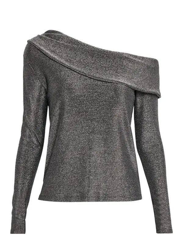 Ramy Brook Carrie Sparkle Knit Off-the-shoulder Top - Silver Kni