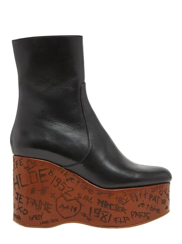 Chloé Maxime Leather Platform Ankle Boots - Black