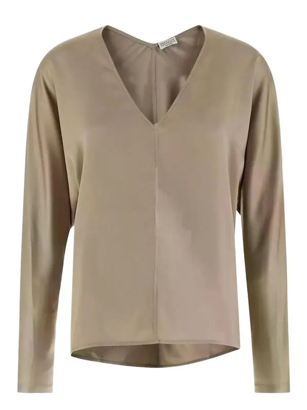 Brunello Cucinelli V-neck Batwing Blouse - Neutrals