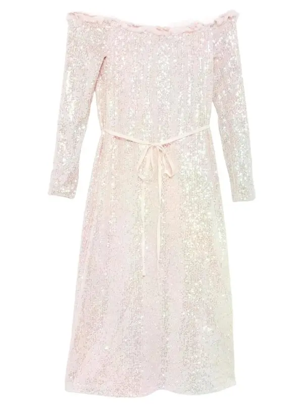NEEDLE & THREAD Esme Off-shoulder Sequin Embellished Dress - Pink