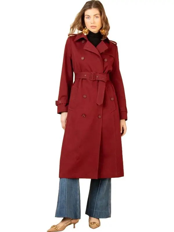 Hale Bob Paola Twill Trench Coat - Burgundy / Purple