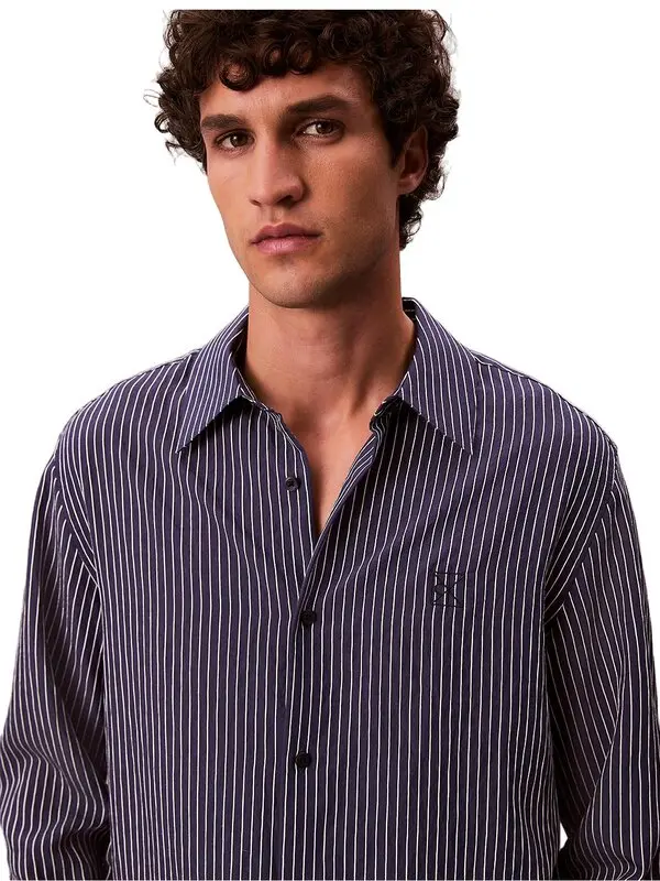 Calvin Klein Stripe Viscose Blend Relaxed Button-down Shirt - Dark Sapphire