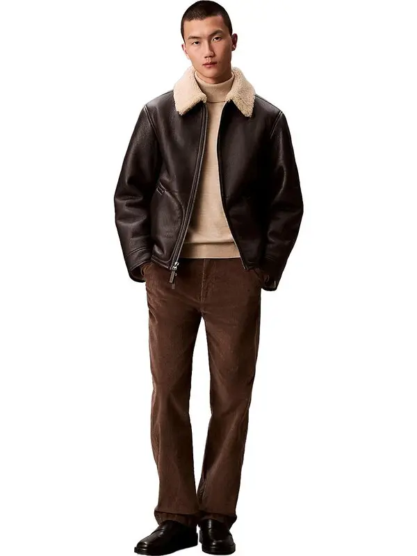 Calvin Klein Shearling-lined Leather Jacket - Burnt Mocha