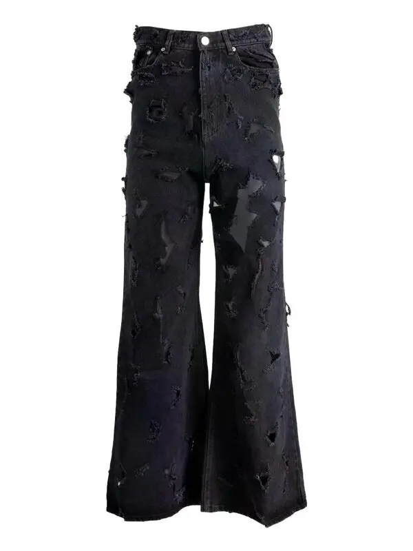 MATIÈRES FÉCALES Distressed-effect Flare Jeans - Black