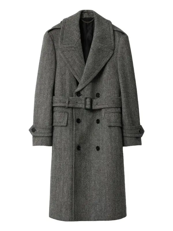 Burberry Herringbone Wool Trench Coat - Coal Grey/light Thistle Grey