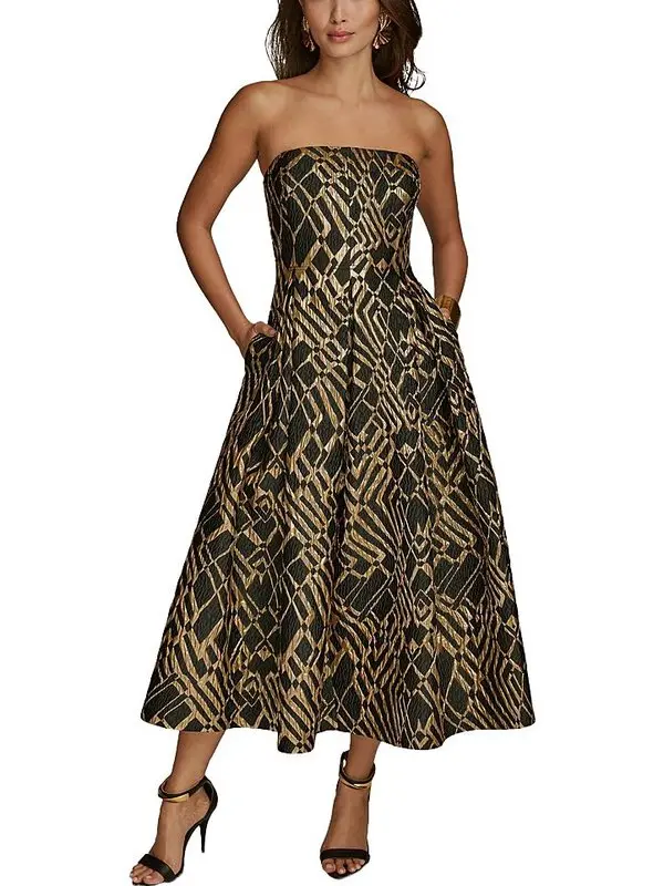 Donna Karan New York Jacquard Fit And Flare Strapless Dress - Black/sand Multi