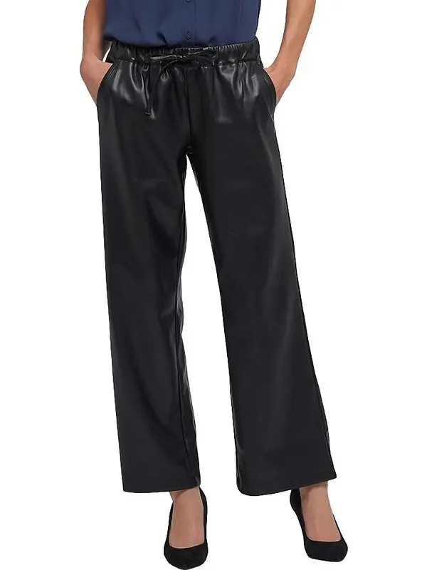 NYDJ Faux Leather Wide Leg Pants - Black