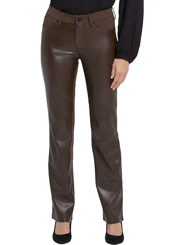 NYDJ Marilyn Faux Leather Straight Pants - Coffee Bean
