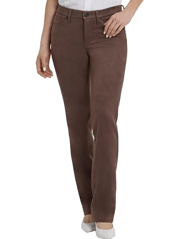 NYDJ Petites Marilyn Faux Suede High Rise Straight Jeans - Coffee Bean
