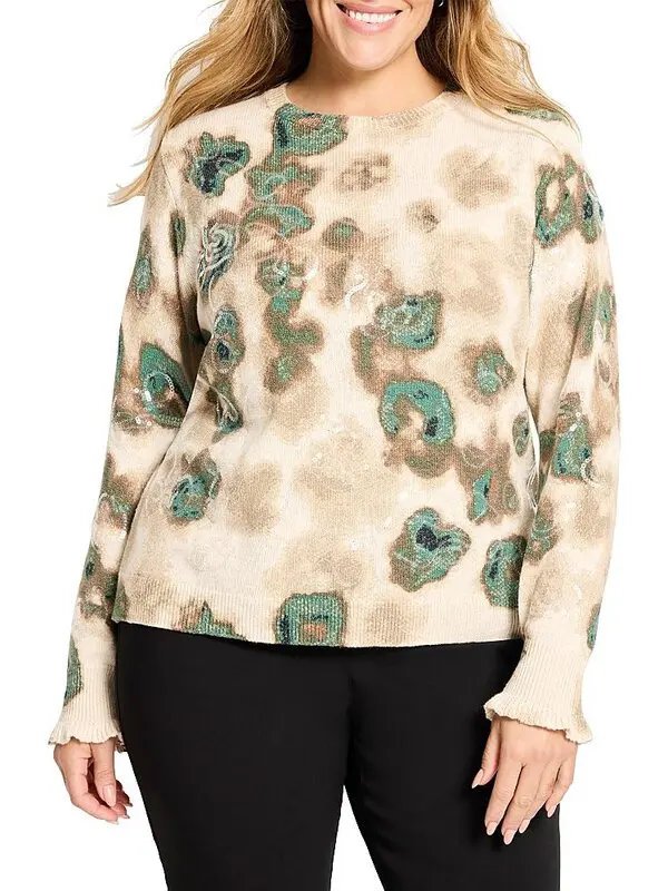 NIC+ZOE Plus Camo Shine Round Neck Sweater - Neutral Multi