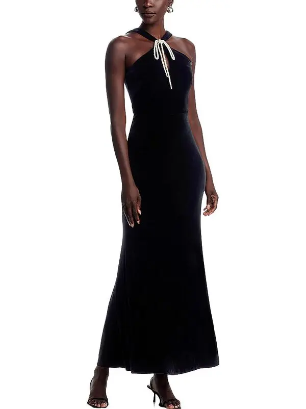 Eliza J Bow Front Stretch Velvet Gown - Black
