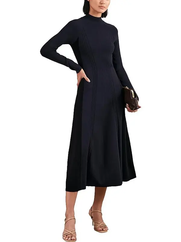 REISS Zaya Fluted Knit Dress - Navy/black