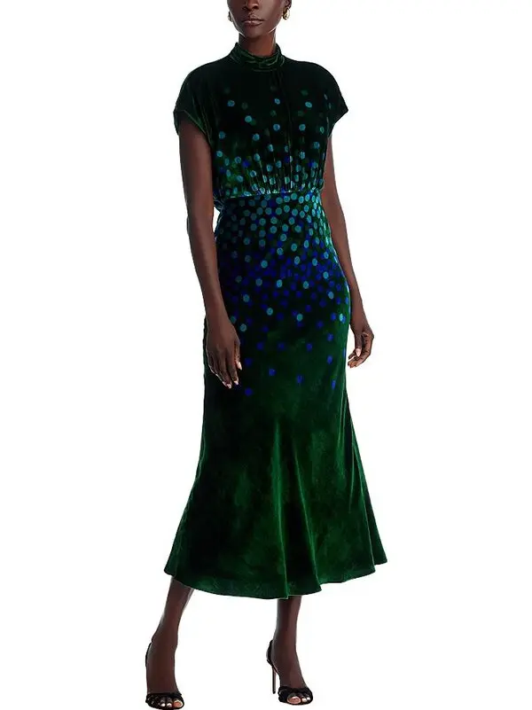 Saloni Fabienne Velvet Midi Dress - Starlight Sky