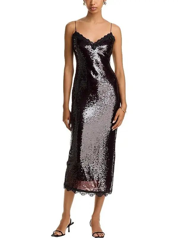 LoveShackFancy Verelith Sequined Slip Dress - Chocolate
