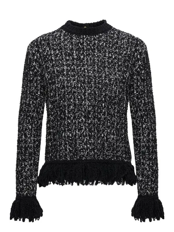 Moncler Fringe-trim Wool-blend Sweater - Black
