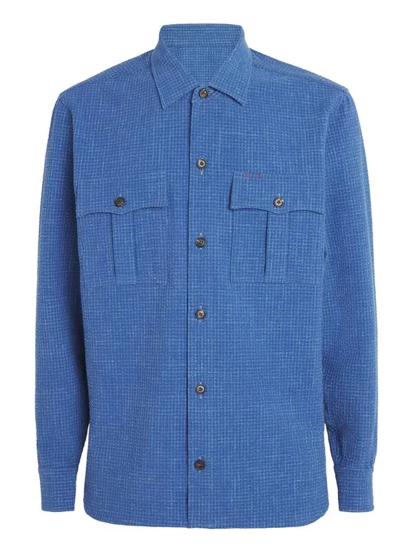 Isaia Wool-silk-linen Seersucker Overshirt - Blue