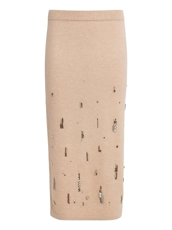 Fabiana Filippi Wool-silk-cashmere Embellished Midi Skirt - Beige
