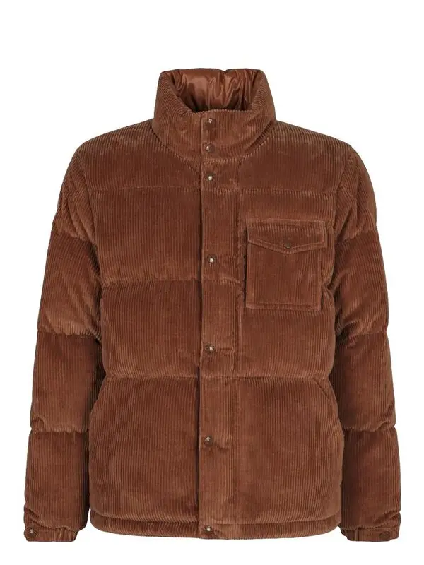 Moncler Short Puffer Jacket In Ribbed Velvet - Brown