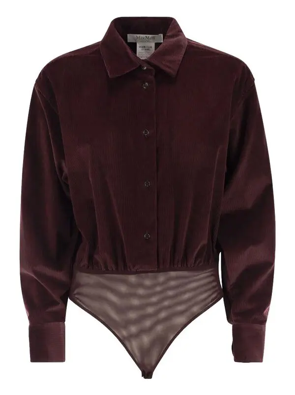 Max Mara Fertile Velvet Shirt Bodysuit - Red