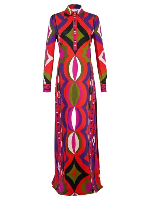 Emilio Pucci Printed Buttoned Maxi Dress - Red