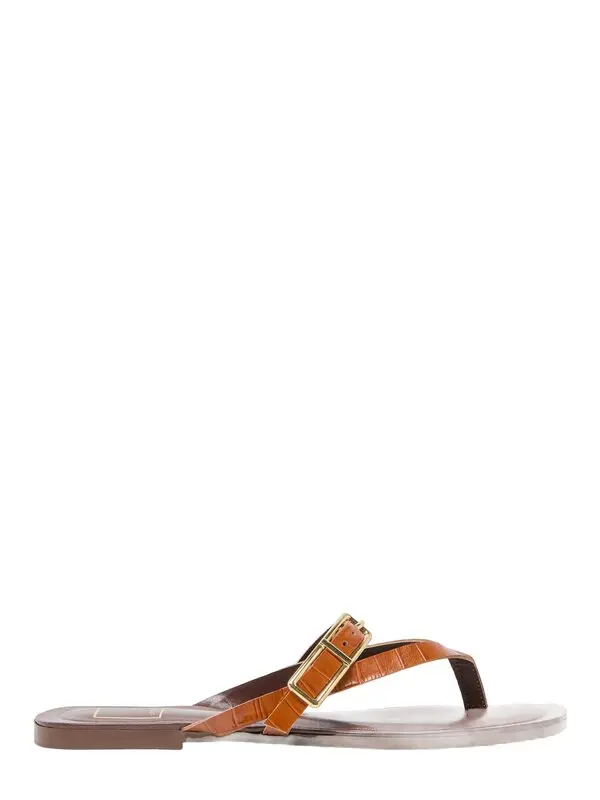 DOLCEVITA Piers Thong Sandals - Cognac Croco Embossed Leather