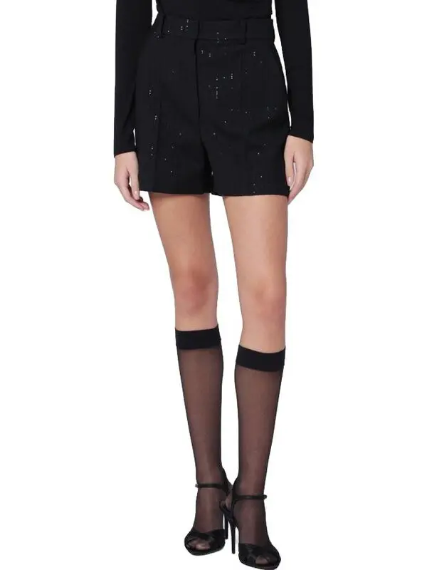Max Mara Shorts With Pinstripe-effect Micro Sequins - Black