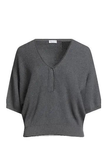 Brunello Cucinelli Cotton Sweater With Brass Detailing - Grey