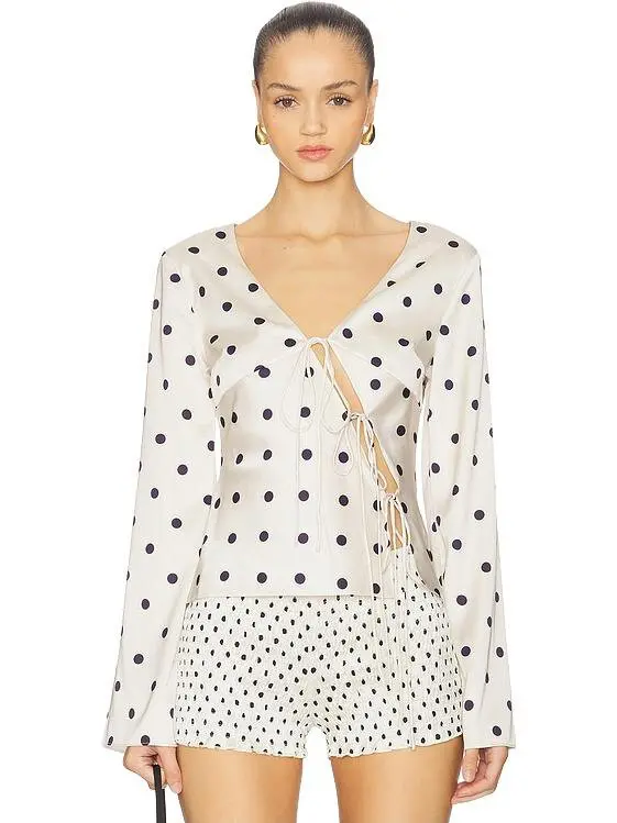 Lioness Mariah Long Sleeve Top - Cream Polka