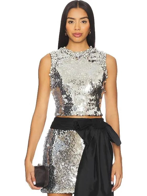 PatBO Moonlight Sequin Top - Silver