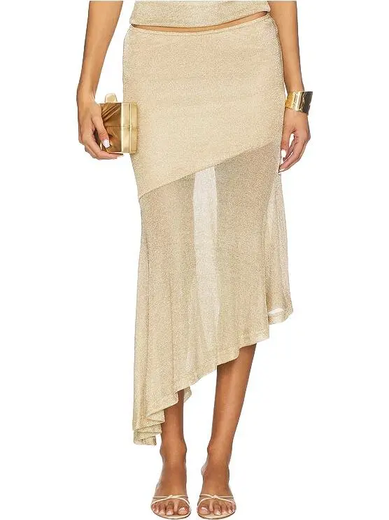 RUNAWAY THE LABEL Elaine Flounce Midi Skirt - Gold