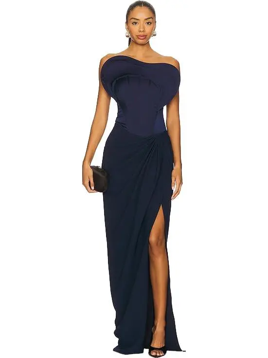 GAURAV GUPTA Ruffled Corset Gown - Night Blue