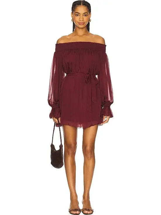 Hemant & Nandita Smocked Mini Dress - Burgundy