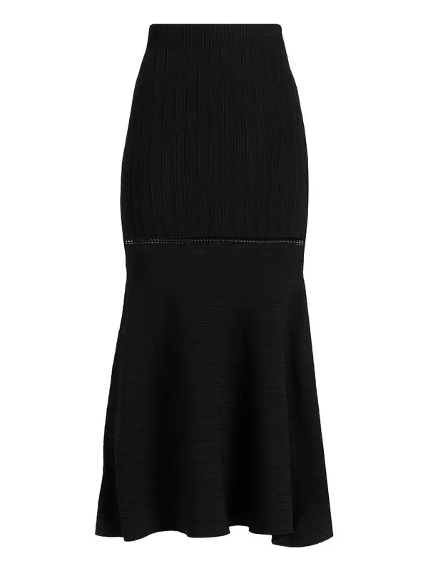Victoria Beckham Flared Ribbed-knit Midi Skirt - Black