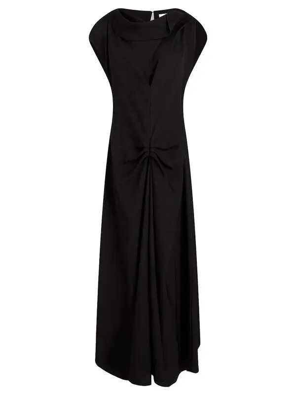 Victoria Beckham Ruched Woven Midi Dress - Black