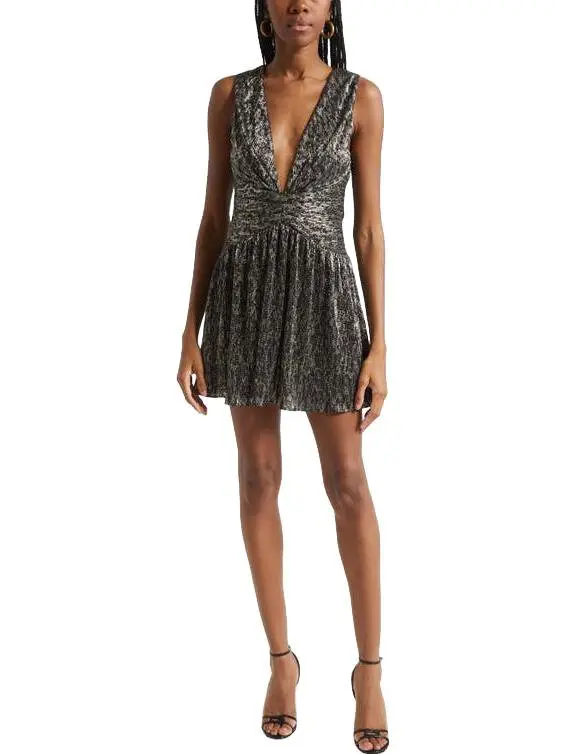 Ramy Brook Judy Metallic Plunge Mini Dress - Black Animal Lame