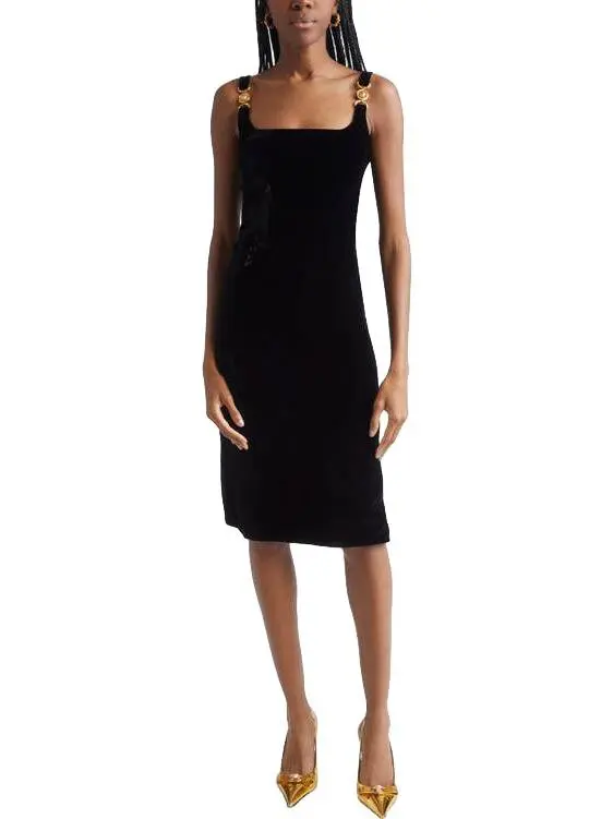 Versace Medusa Strap Velvet Body-con Dress - Black
