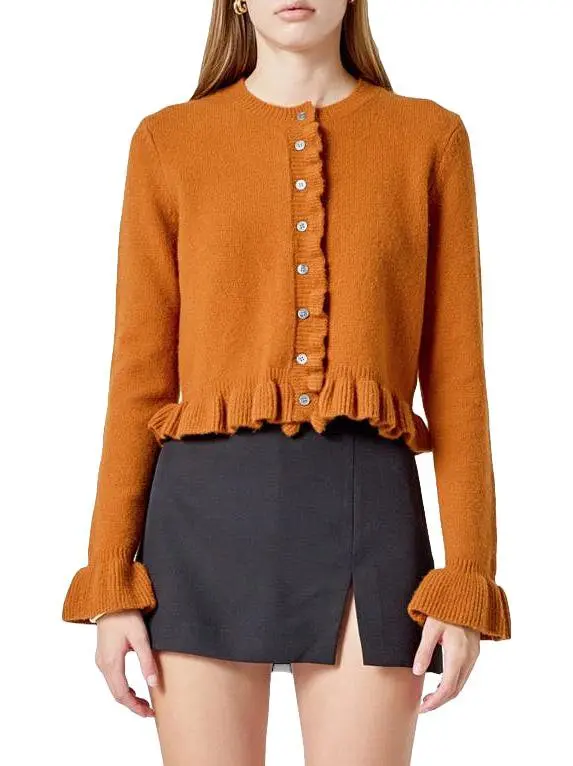 Endless Rose Ruffle Crop Cardigan - Burnt Orange
