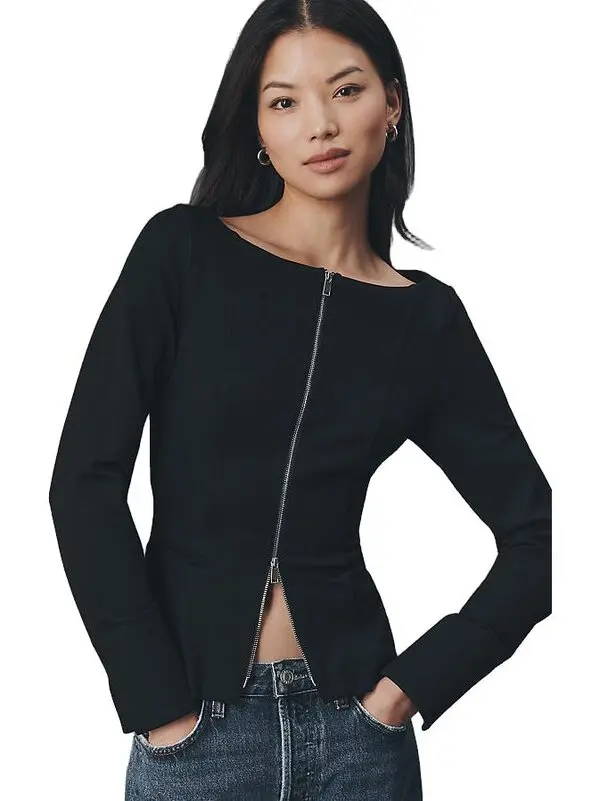 ALIGNE Caesar Zip-up Ponte Top - Black