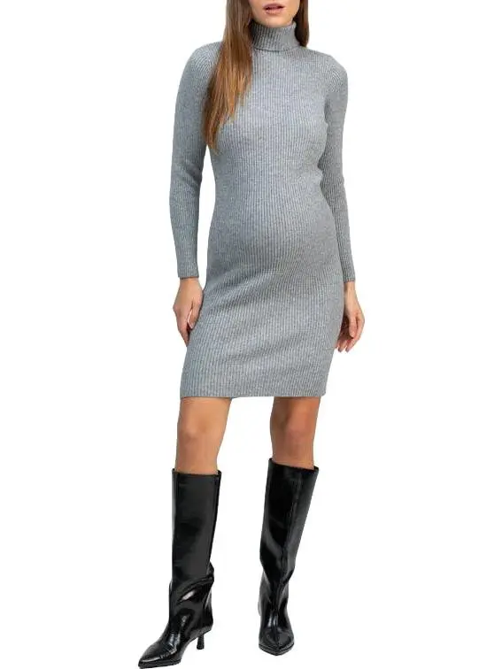 PIETRO BRUNELLI Celeste Long Sleeve Rib Maternity Body-con Dress - Light Grey Mel