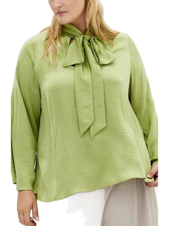 City Chic Mahalia Tie Neck Satin Top - Matcha