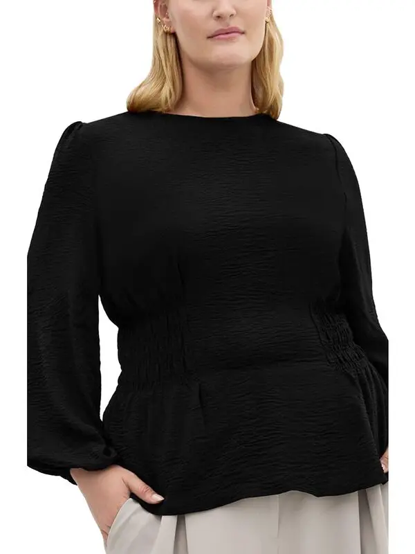 City Chic Long Sleeve Peplum Shirt - Black