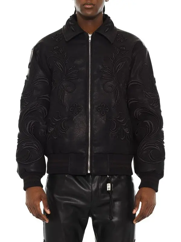 CULT OF INDIVIDUALITY Embroidered Varsity Jacket - Black