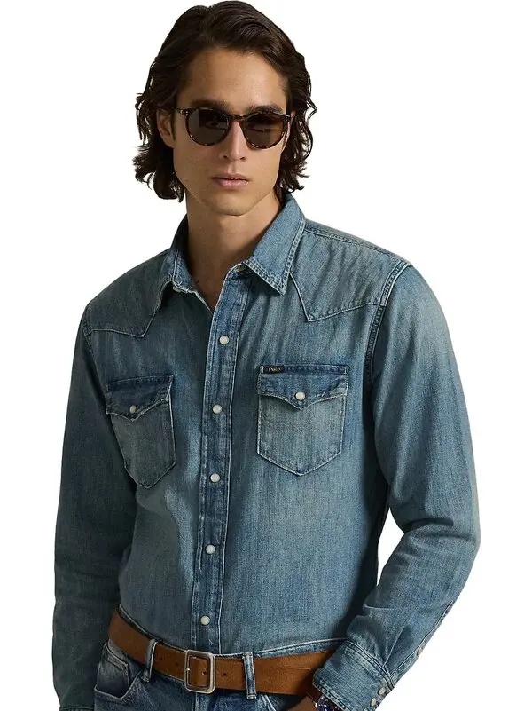 Ralph Lauren Slub Denim Western Shirt - Rl Western