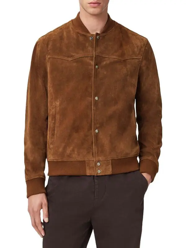 ALLSAINTS Stafford Suede Bomber Jacket - Hickory Brown